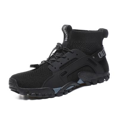 China Flying Woven High Top Mountaineering Shoes Large Size River Tracing Anti Slip Rubber Outsole for sale