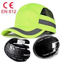 China Fluorescent Green Reflective Safety Helmet CE EN812 Bump Cap 58cm Shock Proof Lightweight for sale