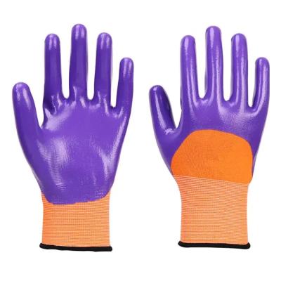 China Nitrile Coated Polyester Work Gloves Red 10 Inch Waterproof Anti Slip Safety Hand Protection for sale
