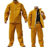China Real Cow Leather Welding Coverall Heat Proof Electrician Workwear L XL XXL Custom Size Anti Static Fire Resistant for sale