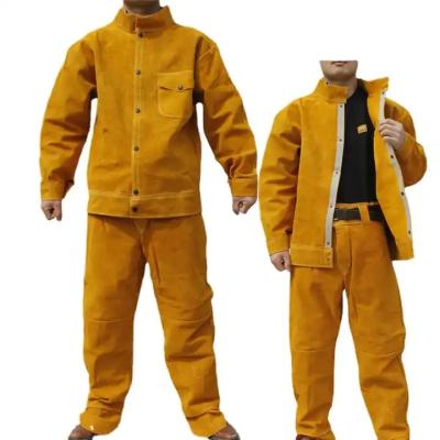 China Real Cow Leather Welding Coverall Heat Proof Electrician Workwear L XL XXL Custom Size Anti Static Fire Resistant for sale