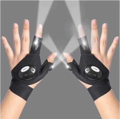 China LED Fishing Gloves Fingerless with Flashlight Free Size Black Waterproof Slip Resistant for sale