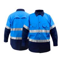 China Custom Royal Blue Hi Vis Safety Shirt Reflective Road Mining Engineering Uniform Workwear 180GSM Cotton for sale