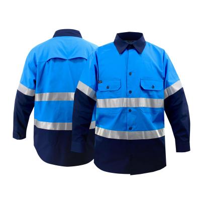 China Custom Royal Blue Hi Vis Safety Shirt Reflective Road Mining Engineering Uniform Workwear 180GSM Cotton for sale