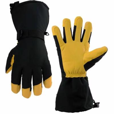 China Men Women Winter Ski Gloves Grain Cowhide Leather Thinsulate Lined Waterproof Windproof Cold Proof M-XXL for sale