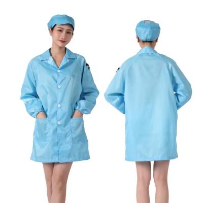 China ESD Smock Cleanroom Anti-static Clothing Polyester 5mm Stripe Grid Unisex S-XXXXL for sale