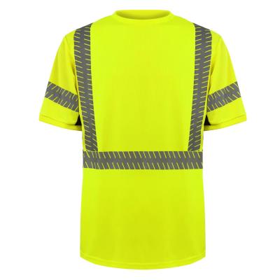 China Hi Vis Safety T Shirt Summer Breathable Quick Dry Fluorescent Construction Shirt 5cm Reflective Tape S-5XL for sale