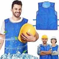 China Evaporative Ice Cooling Vest Blue PVA Water Activated Vest with Reflective Tape for Outdoor Work 350g for sale