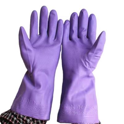 China Purple PVC Household Safety Gloves 32cm Length Soft Rubber Dishwashing Gloves for sale