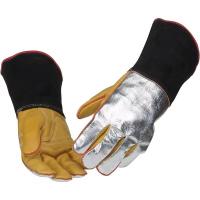 China Yellow Black Welding Gloves 41cm XL Reflective Waterproof 4 Layer Heat Shield Leather Gloves for sale