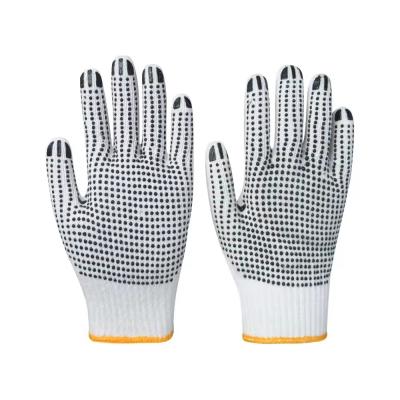 China PVC Black Double Sided Dotted Cotton Knitted Work Gloves 7 Gauge Anti Slip Durable Construction Safety Gloves for sale
