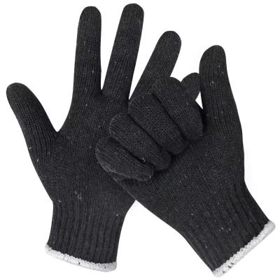 China Cotton Knit Safety Gloves 7 Gauge 23cm Black White Cuff Wear Resistant Construction Auto Repair Gardening for sale