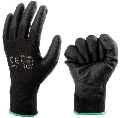 China Industrial PU Coated Gloves EN388 4131X 13G Polyester Safety Work Gloves Black for sale