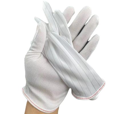 China Anti Static Polyester Gloves 106-109 Ohm Surface Resistance White Edges Red Border Anti Slip for sale