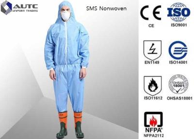China Blue PE Laminated Fabric SMS Non-Woven Chemical Resistant Coverall Type 4 5 6 for sale