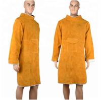 China Cow Leather Welding Apron Long Coat PPE Safety Wear 2x Metal Grommets for sale