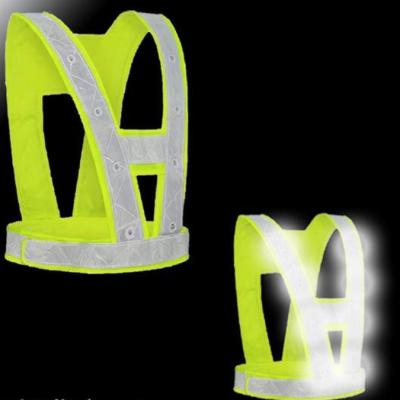 China LED Reflective Safety Vest with Flashing Lights Rechargeable Polyester S-5XL Yellow Orange for sale
