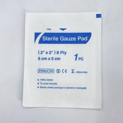 China Sterile Absorbent Gauze Pad 5cm x 5cm 8-Ply Non-Woven for Wound Dressing and First Aid for sale