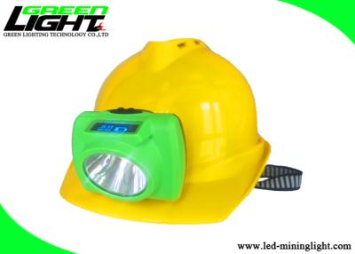 China Portable Rechargeable LED Headlamp Green Hard Shell With OLED Screen for sale