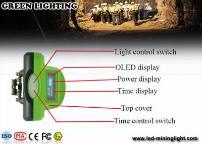 China Green LED Mining Headlamp 6.4 Ah with OLED screen with PP meterial for sale