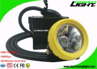 China Safety Mining Cap Lights High Low Beam 10000lux With Cable USB Charging Indication for sale