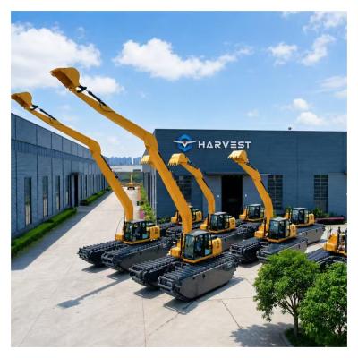 China Amphibious Excavator XE215GSLL With 15M Long Reach Boom cummines Engine Euro 3 with undercarriage pontoon With side pontoon & 4 hydraulic positioning piles & 2 side propellers for sale