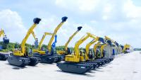 China Amphibious Excavator With 7-18M Long Reach Boom Isuzu/cummines Engine Euro 2/3 with undercarriage pontoon With side pontoon & 4 hydraulic positioning piles & 2 side propellers enlarged fuel tank for sale