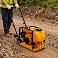 China HZR90 80kg Gasoline Vibratory Plate Compactor Small Soil Compaction Machine for Landscaping Road Repair and Construction for sale