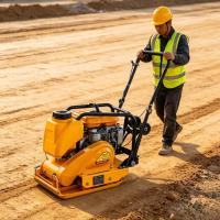 China HZR90 80kg Gasoline Vibratory Plate Compactor Small Soil Compaction Machine for Landscaping Road Repair and Construction for sale