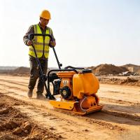 China HZR90 80kg Gasoline Vibratory Plate Compactor Small Soil Compaction Machine for Landscaping Road Repair and Construction for sale