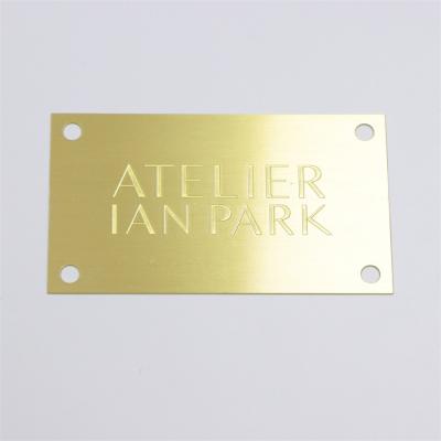 China Brushed Custom Brass Nameplate Smooth Etched Brass Nameplate With 4 Mounting Holes for sale