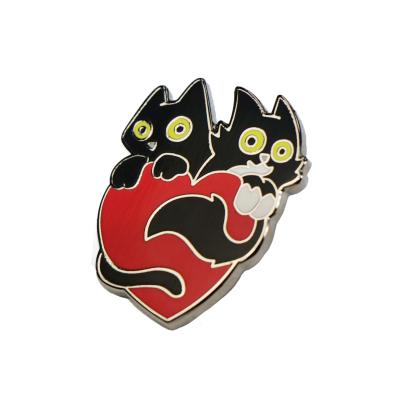 China Black Cat Custom Metal Badge Hugging Heart Enamel Metal Badges for sale