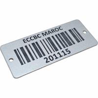 China Custom Metal Asset Tag Laser Engraving Black Text Label With Holes 3M Adhesive for sale