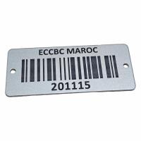 China Custom Metal Asset Tag Laser Engraving Black Text Label With Holes 3M Adhesive for sale
