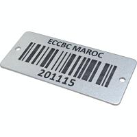 China Custom Metal Asset Tag Laser Engraving Black Text Label With Holes 3M Adhesive for sale