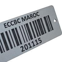 China Custom Metal Asset Tag Laser Engraving Black Text Label With Holes 3M Adhesive for sale