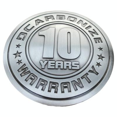 China Custom Round 3D Embossed Silver Zinc Alloy Metal Nameplate for sale