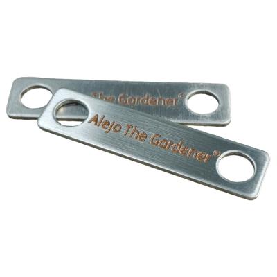 China Custom Brushed Stainless Steel Nameplate Metal Red Engraved Logo Label For Furniture for sale