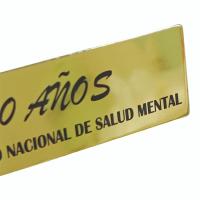 China Custom Aluminum Golden Nameplate Black Text Printing Metal Label With 3M Adhesive for sale