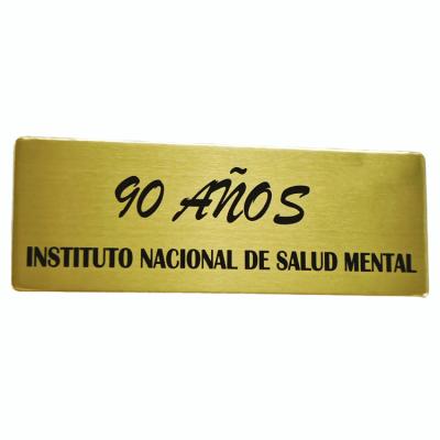 China Custom Aluminum Golden Nameplate Black Text Printing Metal Label With 3M Adhesive for sale