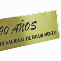 China Custom Aluminum Golden Nameplate Black Text Printing Metal Label With 3M Adhesive for sale