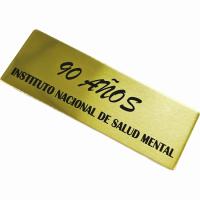 China Custom Aluminum Golden Nameplate Black Text Printing Metal Label With 3M Adhesive for sale
