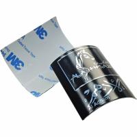 China Custom Curved Perfume Label, Black Base With Mirror-Finish Logo for sale