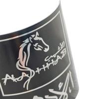 China Custom Curved Perfume Label, Black Base With Mirror-Finish Logo for sale