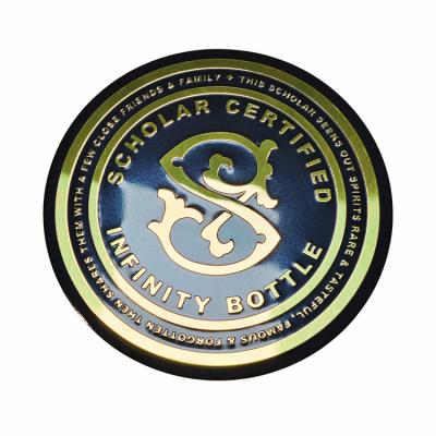 China Custom Black & Gold Embossed Aluminum Wine Label With Adhesive Backing for sale