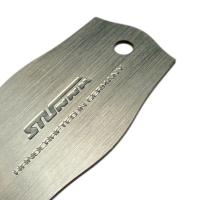 China Custom Irregular Shape Metal Nameplate Brushed Stainless Steel Nameplate Etched Debossed Letter Sign With Two Holes for sale