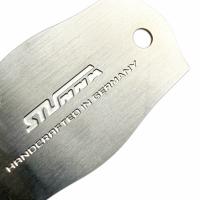 China Custom Irregular Shape Metal Nameplate Brushed Stainless Steel Nameplate Etched Debossed Letter Sign With Two Holes for sale