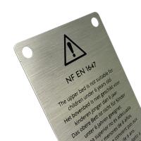 China Custom Multilingual Safety Warning Aluminum Nameplates Compliant Furniture Labels for sale