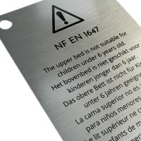 China Custom Multilingual Safety Warning Aluminum Nameplates Compliant Furniture Labels for sale