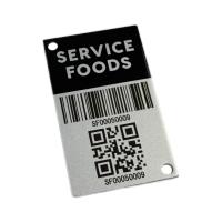 China Custom Silver Surface Black Logo Metal Asset Tag Aluminum Serial Number Barcode Label for Warehouse Management for sale